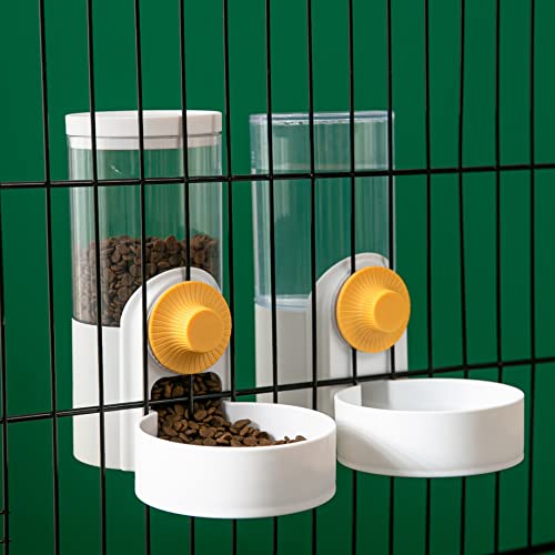 Cat Food and Water Feeder Dispenser Set, Hanging Automatic Gravity Feeder for Puppy, Dog, Cat and Most Small Animals (White)