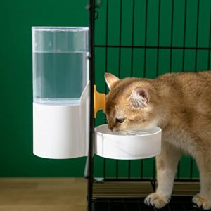 Cat Food and Water Feeder Dispenser Set, Hanging Automatic Gravity Feeder for Puppy, Dog, Cat and Most Small Animals (White)