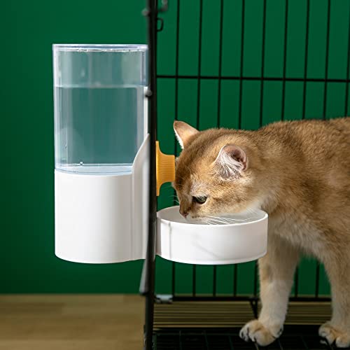 Cat Food and Water Feeder Dispenser Set, Hanging Automatic Gravity Feeder for Puppy, Dog, Cat and Most Small Animals (White)