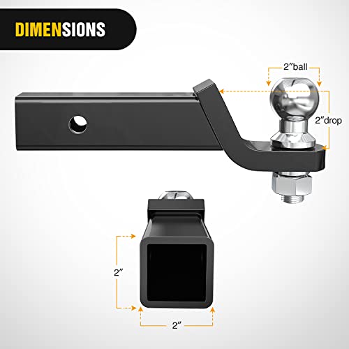 Nilight Trailer Hitch Ball Mount with 2-Inch Trailer Ball & 5/8" Hitch Pin Clip Fits 2-Inch Receiver 7500 lbs 2" Drop,2 Years Warranty