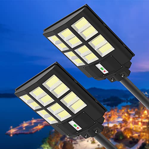 Opkiddle 2 Pack 600W Solar Street Light Outdoor Waterproof, 60000LM High Brightness Dusk to Dawn LED Lamp, with Motion Sensor and Remote Control