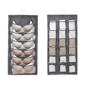 hanging bra closet organizer and storage pockets wall organizer 24 pockets enlarged hanging mesh pockets dual sided wall closet underwear,bra,socks,accessories with hanger (grey)