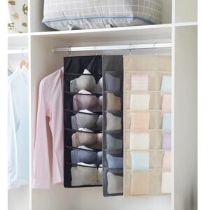 Hanging Bra Closet Organizer and Storage Pockets Wall Organizer 24 Pockets Enlarged Hanging Mesh Pockets Dual Sided Wall Closet Underwear,Bra,Socks,Accessories with Hanger (Grey)