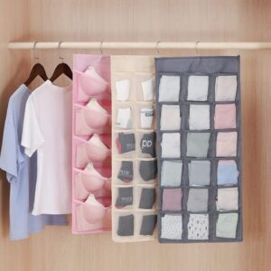 Hanging Bra Closet Organizer and Storage Pockets Wall Organizer 24 Pockets Enlarged Hanging Mesh Pockets Dual Sided Wall Closet Underwear,Bra,Socks,Accessories with Hanger (Grey)