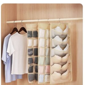 Hanging Bra Closet Organizer and Storage Pockets Wall Organizer 24 Pockets Enlarged Hanging Mesh Pockets Dual Sided Wall Closet Underwear,Bra,Socks,Accessories with Hanger (Grey)