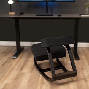 DRAGONN by VIVO Wooden Rocking Kneeling Chair, Ergonomic Rocker Stool for Home and Office, Angled Posture Seat, Black Frame, Black Cushions, DN-CH-K04RB