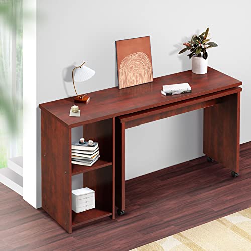 DOSLEEPS L Shaped Desk with Storage 360° Rotating Computer Desk, Modern Wood Entryway Console Table, Home Office Desk