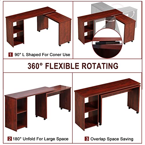 DOSLEEPS L Shaped Desk with Storage 360° Rotating Computer Desk, Modern Wood Entryway Console Table, Home Office Desk