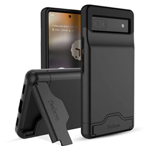 Teelevo Dual Layer Wallet Case for Google Pixel 6a (2022), Protective Case with 3-Card Storage for Google Pixel 6a - Black