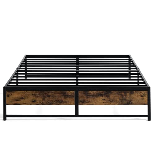 LINSY LIVING Queen Bed Frame 14 Inch 3 Minutes Fast Assembly, Metal Heavy Duty Platform Bed Frame Queen Size with Storage, Noise Free Mattress Foundation No Box Spring Needed, Black