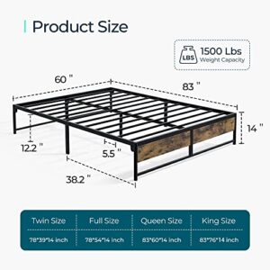 LINSY LIVING Queen Bed Frame 14 Inch 3 Minutes Fast Assembly, Metal Heavy Duty Platform Bed Frame Queen Size with Storage, Noise Free Mattress Foundation No Box Spring Needed, Black