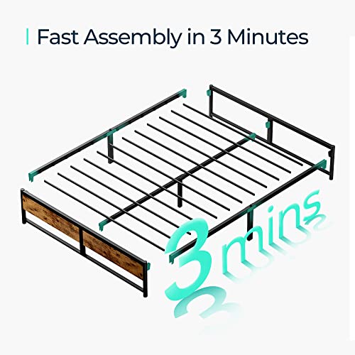 LINSY LIVING Queen Bed Frame 14 Inch 3 Minutes Fast Assembly, Metal Heavy Duty Platform Bed Frame Queen Size with Storage, Noise Free Mattress Foundation No Box Spring Needed, Black