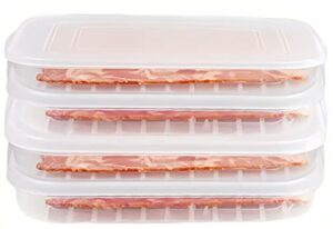 2 pack plastic bacon box, deli meat saver cold cuts fridge keeper, cheese food storage container with lid for refrigerator, shallow low profile christmas cookie holder