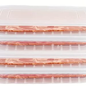 2 Pack Plastic Bacon Box, Deli Meat Saver Cold Cuts Fridge Keeper, Cheese Food Storage Container with Lid for Refrigerator, Shallow Low Profile Christmas Cookie Holder