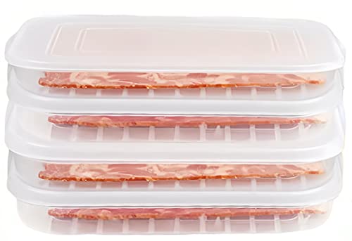 2 Pack Plastic Bacon Box, Deli Meat Saver Cold Cuts Fridge Keeper, Cheese Food Storage Container with Lid for Refrigerator, Shallow Low Profile Christmas Cookie Holder