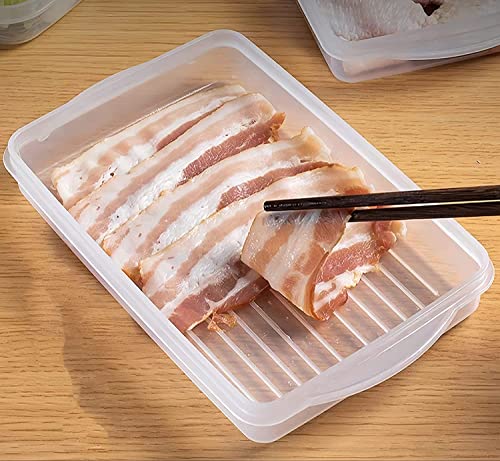 2 Pack Plastic Bacon Box, Deli Meat Saver Cold Cuts Fridge Keeper, Cheese Food Storage Container with Lid for Refrigerator, Shallow Low Profile Christmas Cookie Holder