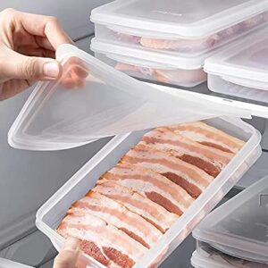 2 Pack Plastic Bacon Box, Deli Meat Saver Cold Cuts Fridge Keeper, Cheese Food Storage Container with Lid for Refrigerator, Shallow Low Profile Christmas Cookie Holder