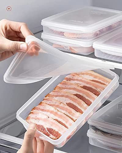 2 Pack Plastic Bacon Box, Deli Meat Saver Cold Cuts Fridge Keeper, Cheese Food Storage Container with Lid for Refrigerator, Shallow Low Profile Christmas Cookie Holder