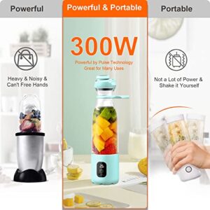 Portable Blender, Small Personal Blender for Shakes and Smoothies with 20oz Travel Bottles USB Rechargeable 300W Fresh Juice Blender Pulse Crush Ice Protein Shake Drink on the Go Blender BravoS Blue