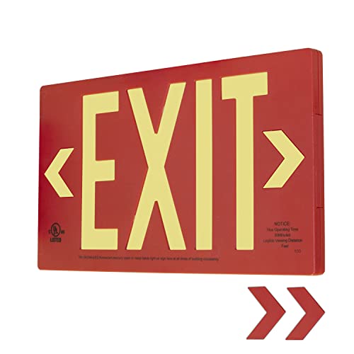 LFI Lights | Photoluminescent Exit Sign | Red Thermoplastic Housing | 50' Viewing Distance | Wall, Ceiling, or Side Mount | Single Sided | Optional Knockout Arrows | UL Listed | PA3-R-50-S