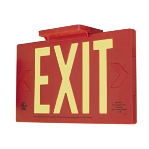 LFI Lights | Photoluminescent Exit Sign | Red Thermoplastic Housing | 50' Viewing Distance | Wall, Ceiling, or Side Mount | Single Sided | Optional Knockout Arrows | UL Listed | PA3-R-50-S