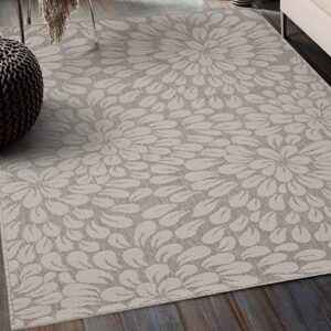 Sherloom Modern Bohemian Floral Indoor Outdoor Area Rug Weather Resistant Outdoor Carpet for Porch Deck Balcony Backyard Patio Rug 5x8 Gray