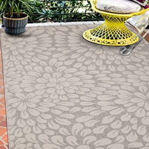 Sherloom Modern Bohemian Floral Indoor Outdoor Area Rug Weather Resistant Outdoor Carpet for Porch Deck Balcony Backyard Patio Rug 5x8 Gray