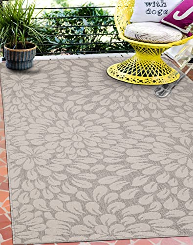 Sherloom Modern Bohemian Floral Indoor Outdoor Area Rug Weather Resistant Outdoor Carpet for Porch Deck Balcony Backyard Patio Rug 5x8 Gray