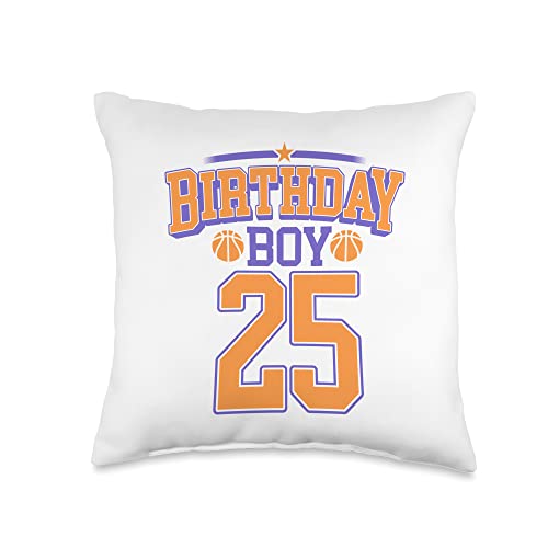 25 Years Birthday Shirts 25th Birthday Boy Basketball Lover 25 Years Old Bday Throw Pillow, 16x16, Multicolor