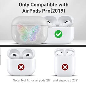 Aiiko AirPods Pro Case Cover, iPod Pro Case with Butterfly Keychain Clear Glitter Soft TPU iPod Pro Earbuds Case for Women Girl Shockproof Protective Case for Apple Airpod Pro(2019)