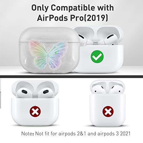 Aiiko AirPods Pro Case Cover, iPod Pro Case with Butterfly Keychain Clear Glitter Soft TPU iPod Pro Earbuds Case for Women Girl Shockproof Protective Case for Apple Airpod Pro(2019)