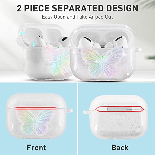 Aiiko AirPods Pro Case Cover, iPod Pro Case with Butterfly Keychain Clear Glitter Soft TPU iPod Pro Earbuds Case for Women Girl Shockproof Protective Case for Apple Airpod Pro(2019)