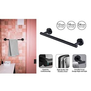 12 inches Hand Towel Bar Bathroom Rack Towel Holder Kitchen Dish Cloth Hanger RUSTPROOF Thicken SUS 304 Stainless Modern Look (Matte Black, 12inch)