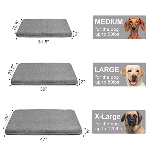 Hero Dog Large Bed for Dogs, 39" Orthopedic Rest with Removable Washable Cover - Soft Flannel Top Pet Beds Anti Slip Bottom (Light Grey, x 33.5" 2")