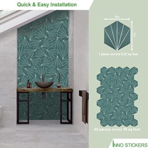 INNO STICKERS 6"x7" Peel and Stick Backsplash Tile Sticker,Flower Vintage Self-Adhesive Wall Tile for Living Room,Kitchen,Bathroom(Green,45)