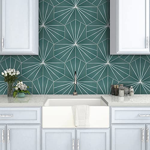 INNO STICKERS 6"x7" Peel and Stick Backsplash Tile Sticker,Flower Vintage Self-Adhesive Wall Tile for Living Room,Kitchen,Bathroom(Green,45)