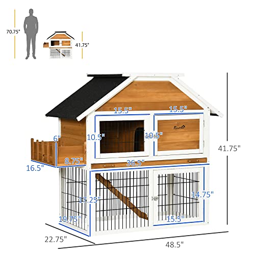 PawHut Rabbit Hutch Outdoor for 2 Rabbits, Wooden Rabbit Cage with Flower Bed, Removable Tray, Ramp