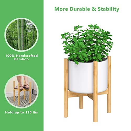 Ruichang Bamboo Holder Mid Century Modern Plant Stands for Indoor Plants Flower Pot Stand Hold Up to 10.6 Inch Planter( Wood Plant Stand Only)