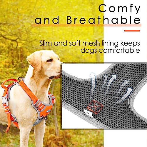 ThinkPet No Pull Harness Breathable Sport Harness with Handle-Dog Harnesses Reflective Adjustable for Medium Large Dogs,Back/Front Clip for Easy Control M Neon Orange