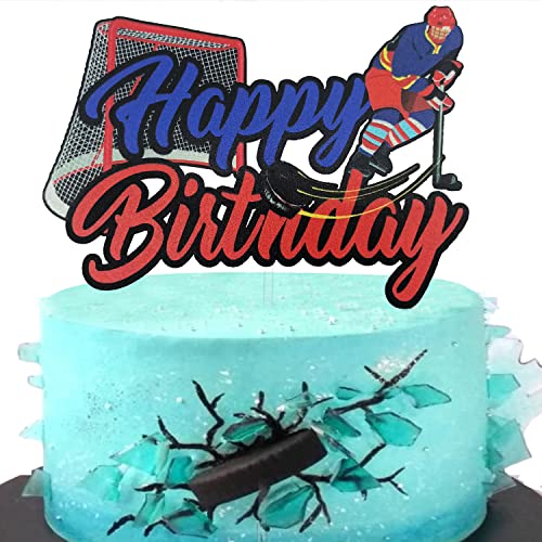 Ice Hockey Happy Birthday Cake Topper, Ice Hockey Sport Theme Birthday Party Decoration, Ice Hockey Party Favor for Ice Hockey Fans