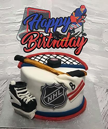 Ice Hockey Happy Birthday Cake Topper, Ice Hockey Sport Theme Birthday Party Decoration, Ice Hockey Party Favor for Ice Hockey Fans