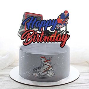 Ice Hockey Happy Birthday Cake Topper, Ice Hockey Sport Theme Birthday Party Decoration, Ice Hockey Party Favor for Ice Hockey Fans