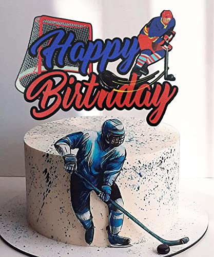 Ice Hockey Happy Birthday Cake Topper, Ice Hockey Sport Theme Birthday Party Decoration, Ice Hockey Party Favor for Ice Hockey Fans