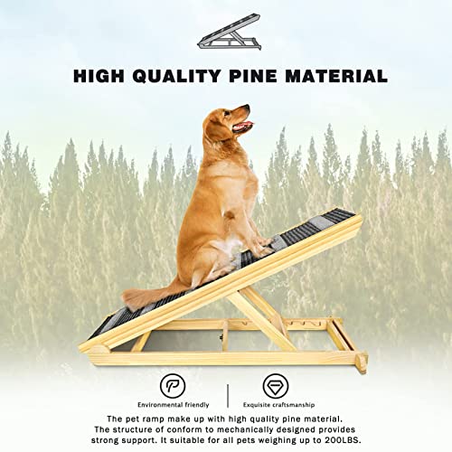 SOKO Dog Ramp, Folding Pet Ramp for Bed Suitable for Small & Large Old Dogs & Cats - 41.33" Long Portable Paw Ramp High Traction Dog Ramps for Car, SUV, Couch, Sofa - 6 Adjustable Height Rated 200LBS