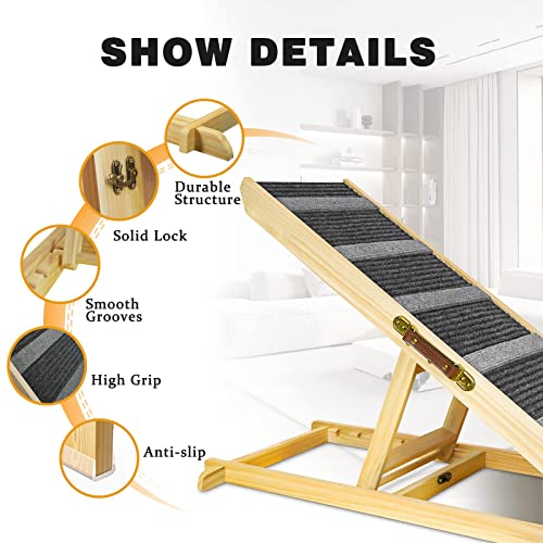 SOKO Dog Ramp, Folding Pet Ramp for Bed Suitable for Small & Large Old Dogs & Cats - 41.33" Long Portable Paw Ramp High Traction Dog Ramps for Car, SUV, Couch, Sofa - 6 Adjustable Height Rated 200LBS