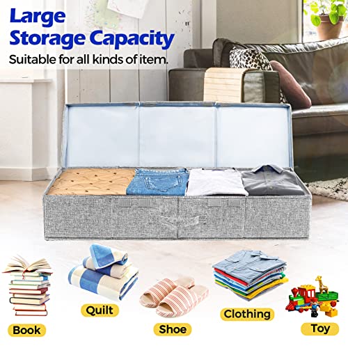 Under Bed Storage, 2 Pack Large Underbed Storage Containers with Lids, Foldable Under Bed Clothes Storage Bins with Handle, Under Bed Storage Organizer Box for Clothes Blankets Shoes Pillows (Grey)