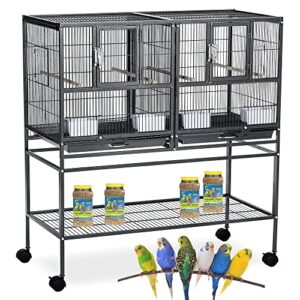 combo breeding stacker center divided breeder bird flight double rolling cage with side breeding nest door (black vein, single stack)