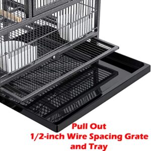 Combo Breeding Stacker Center Divided Breeder Bird Flight Double Rolling Cage with Side Breeding Nest Door (Black Vein, Single Stack)