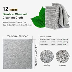 FGSAEOR Kitchen Dish Towels, Dish Cloths for Washing Dishes, Highly Absorbent Cleaning Cloth Thick and Fast Drying Tea Towels with Bamboo Charcoal Fiber, Nonstick Oil Washable Dish Rags (12 Pack)