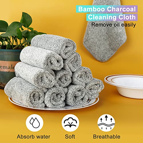 FGSAEOR Kitchen Dish Towels, Dish Cloths for Washing Dishes, Highly Absorbent Cleaning Cloth Thick and Fast Drying Tea Towels with Bamboo Charcoal Fiber, Nonstick Oil Washable Dish Rags (12 Pack)